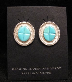 Hopi Turquoise Inlay Earrings, Bennard & Frances Dallasvuyaoma