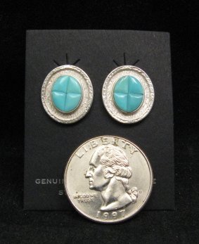 Hopi Turquoise Inlay Earrings, Bennard & Frances Dallasvuyaoma
