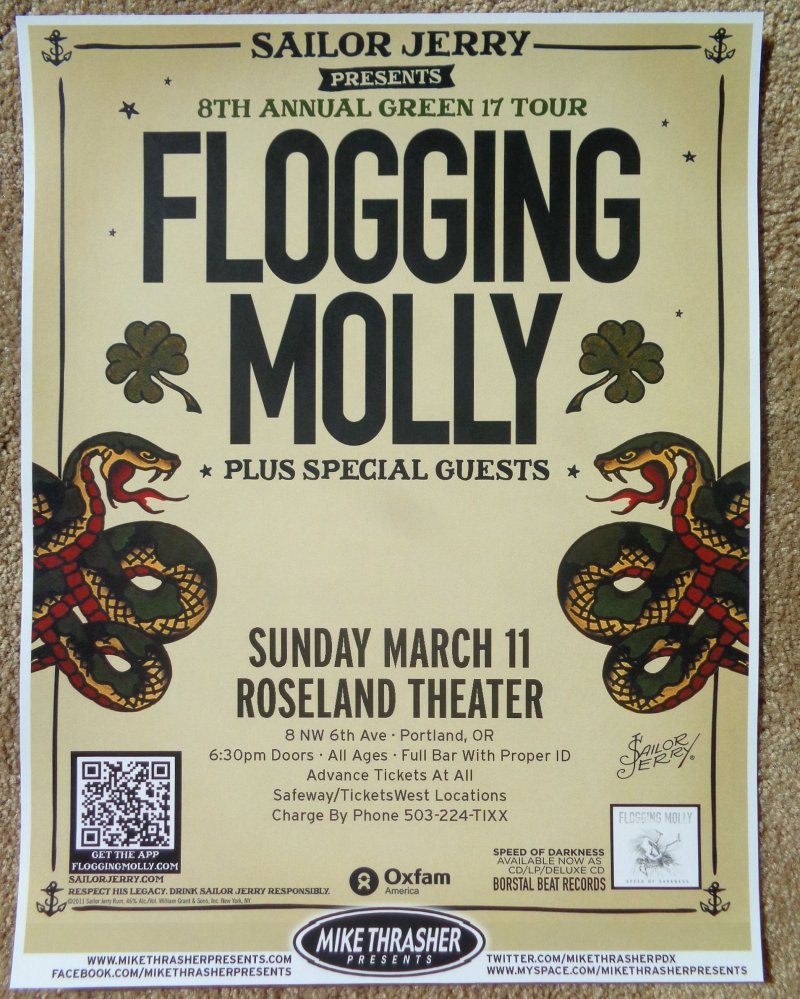 FLOGGING MOLLY Portland Oregon 2012 Gig Concert POSTER