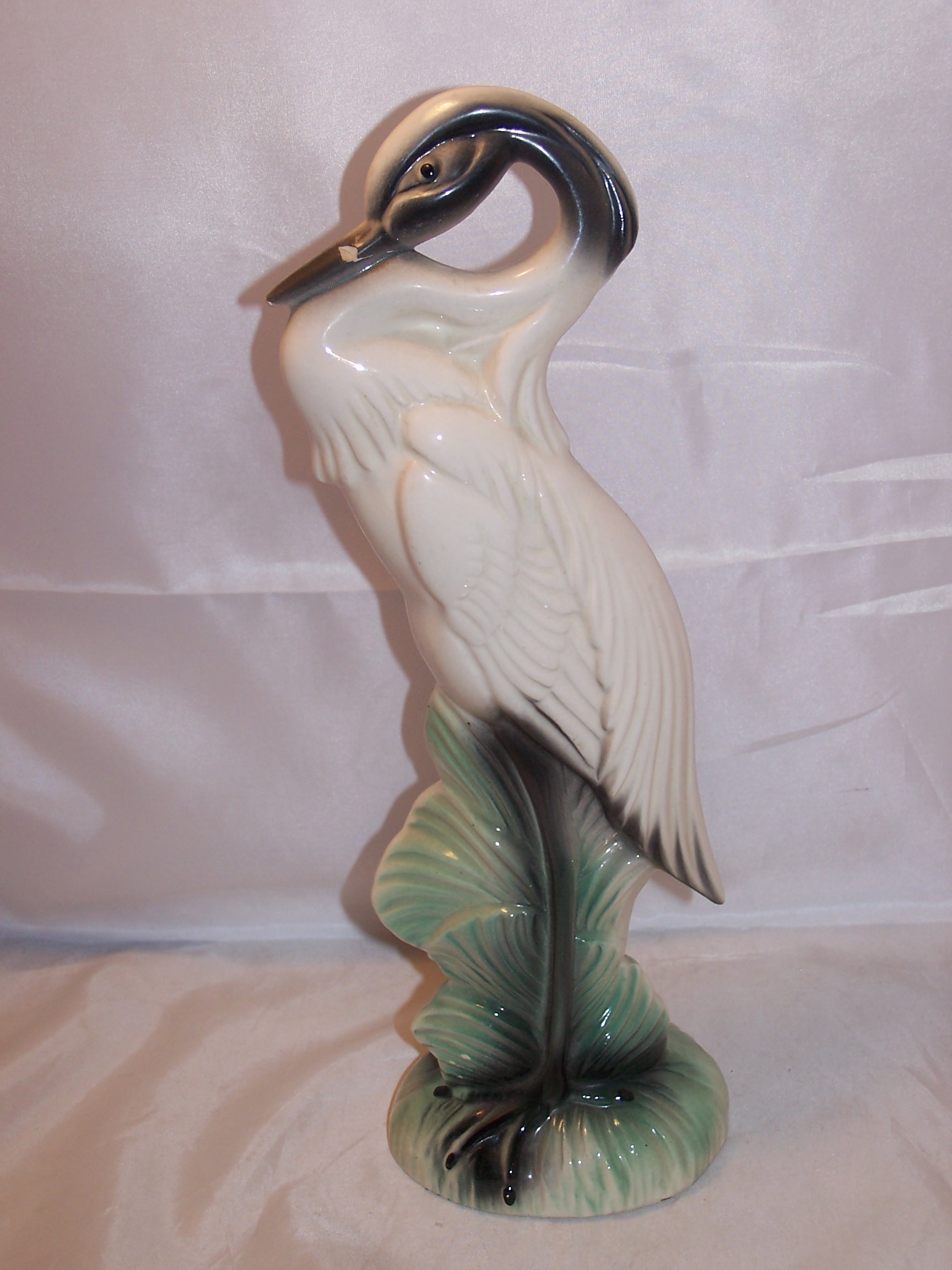 Crane in Grasses Figurine, Ceramic, Vintage