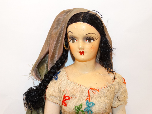 Cloth and Straw Gypsy Doll, Handmade Antique Folk Art
