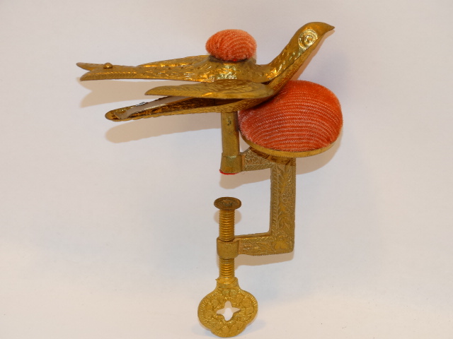 Sewing Bird Clamp Pincushion Bird Stamped Metal Vintage