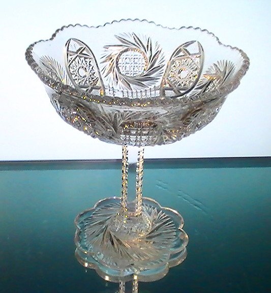 EAPG Pedestal Jam Stand Jelly Compote Bowl Pinwheel & Cane Sawtooth Rim OOS