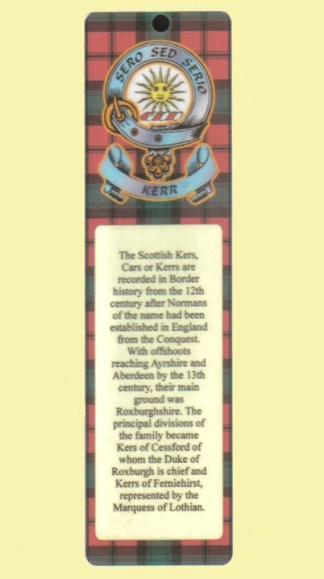 Kerr Clan Badge Clan Kerr Tartan Laminated Bookmark