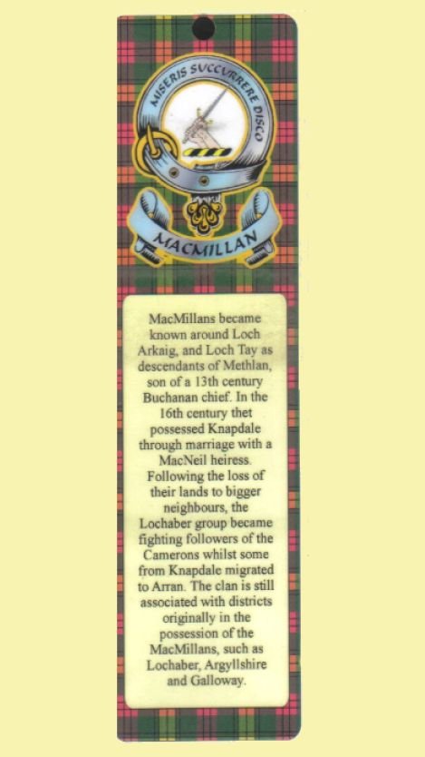 MacMillan Clan Badge Clan MacMillan Tartan Laminated Bookmark