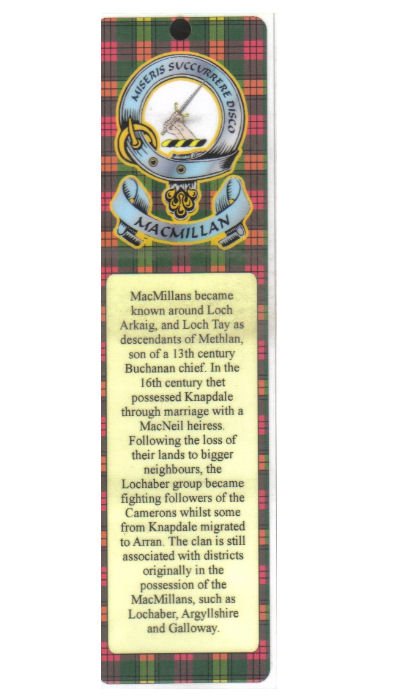 MacMillan Clan Badge Clan MacMillan Tartan Laminated Bookmark