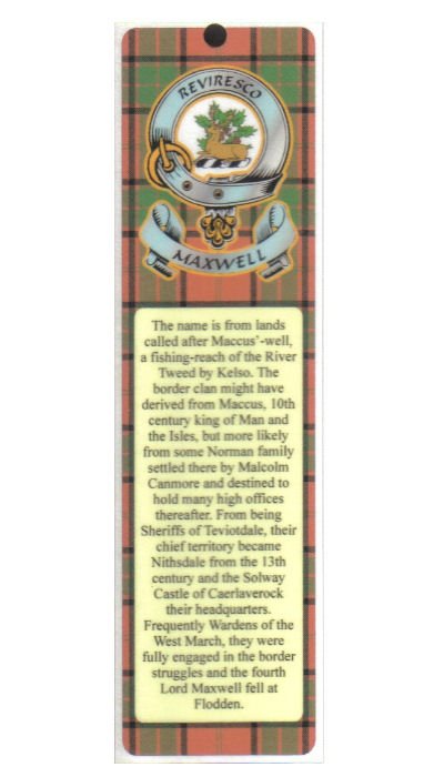 Maxwell Clan Badge Clan Maxwell Tartan Laminated Bookmark
