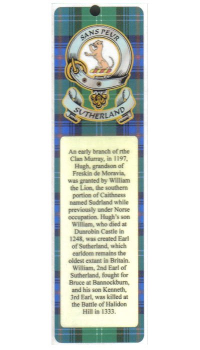 Sutherland Clan Badge Clan Sutherland Tartan Laminated Bookmark