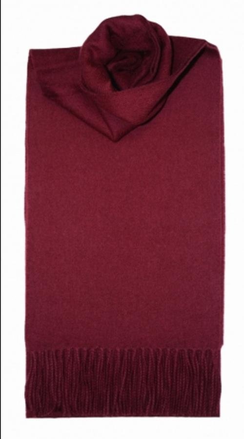 Burgundy Wine Solid Lambswool Fringed Scarf