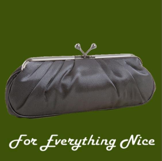 Pewter Pleated Satin Crystal Accents Evening Bag Bridal Purse