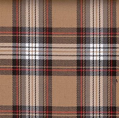 Stewart Camel Modern Tartan Polyviscose Plaid Fabric Swatch