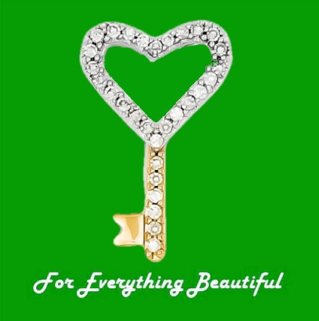 Heart Key Rhodium Diamond Encrusted Small 14K Yellow Gold Pendant