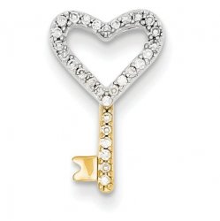 Heart Key Rhodium Diamond Encrusted Small 14K Yellow Gold Pendant