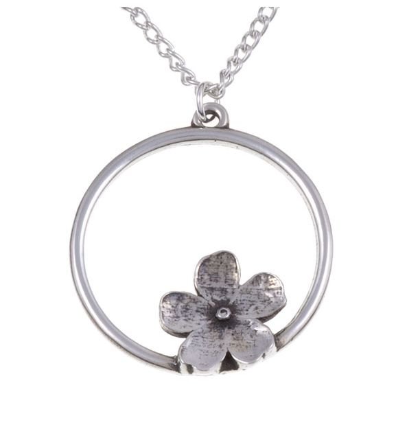 Daisy Flower Hoop Circular Stylish Pewter Pendant
