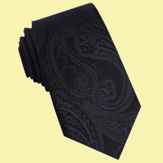 Black Embossed Paisley Pattern Formal Wedding Straight Mens Neck Tie