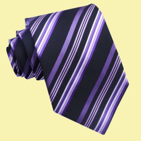 Lavender White Black Diagonal Stripes Formal Wedding Straight Mens Neck Tie