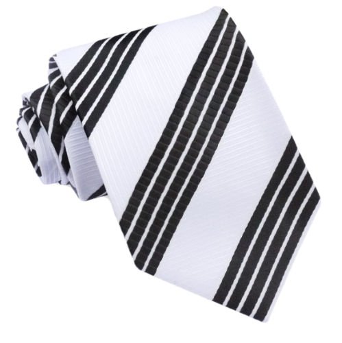White Black Diagonal Rail Stripes Formal Wedding Straight Mens Neck Tie