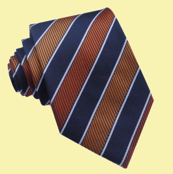 Orange White Black Diagonal Stripes Formal Wedding Straight Mens Neck Tie
