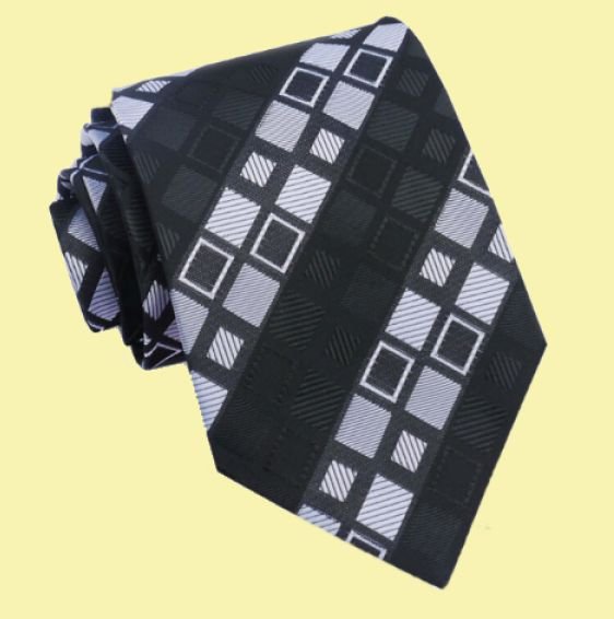 White Grey Black Square Thatch Pattern Formal Wedding Straight Mens ...