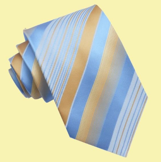 Light Blue Gold White Diagonal Stripes Formal Wedding Straight Mens ...