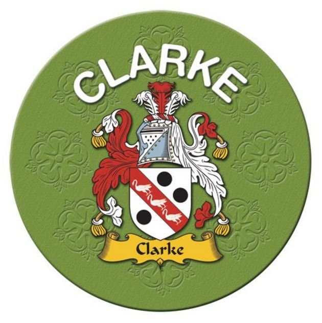 Clarke Coat of Arms Cork Round English Family Name Coasters Set of 2