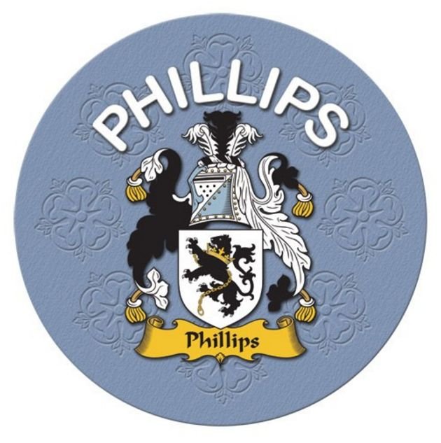 Phillips Coat of Arms Cork Round English Family Name Coasters Set of 2