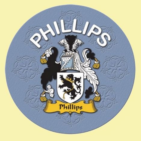 Phillips Coat of Arms Cork Round English Family Name Coasters Set of 2