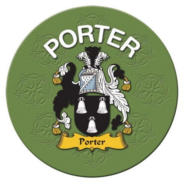 Porter Coat of Arms Cork Round English Family Name Coasters Set of 2