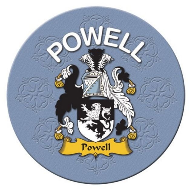 Powell Coat of Arms Cork Round English Family Name Coasters Set of 2