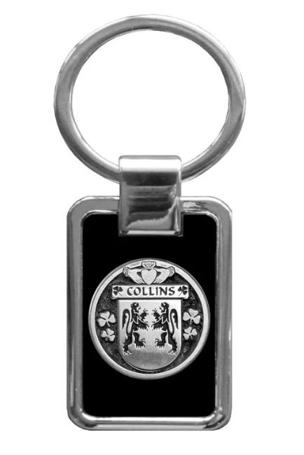 Collins Irish Coat Of Arms Stainless Steel Pewter Family Crest Keyring