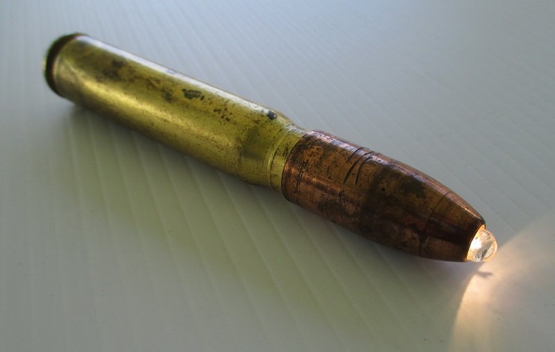 WWII Trench Art, Working Shell Flashlight, dated 1943