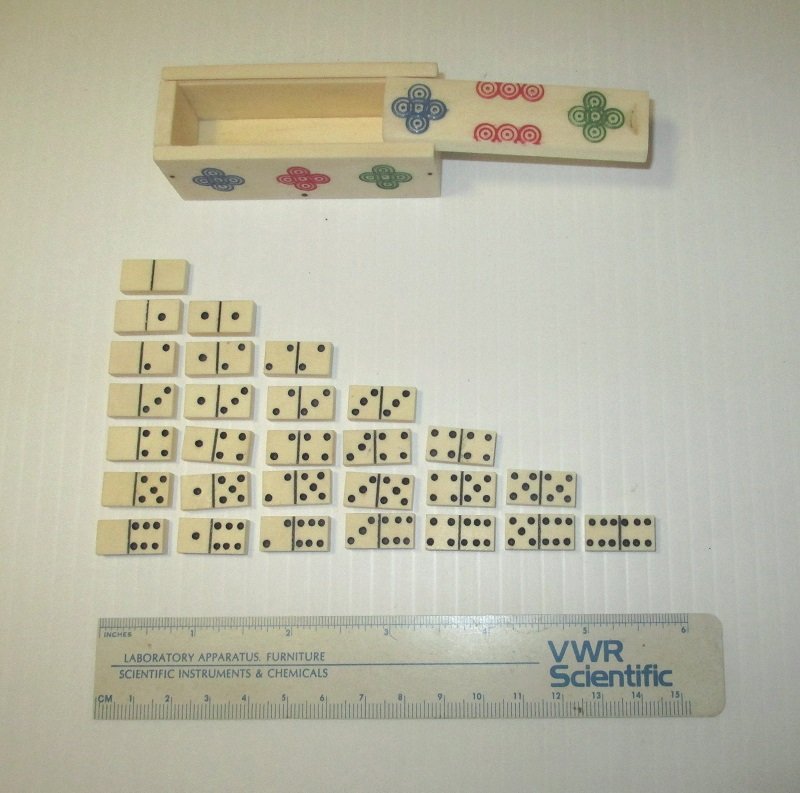 Mini Dominoes Double 6 Set, 28 Bone Tiles in Box