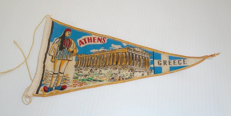Athens Greece Small Banner Pennant Flag circa 1950s to 1960s
