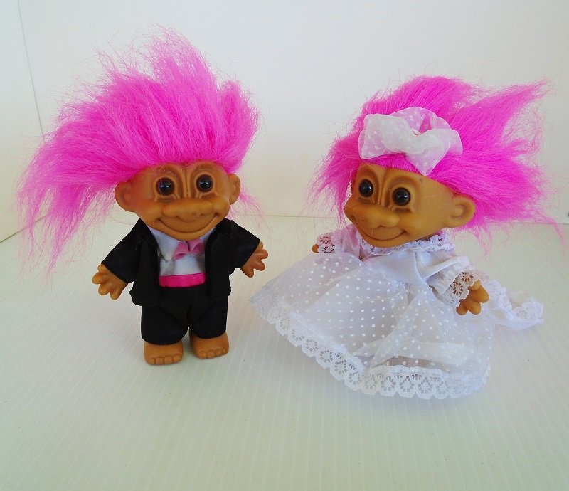 Russ Bride and Groom Troll Dolls, Wedding Gown, Tuxedo