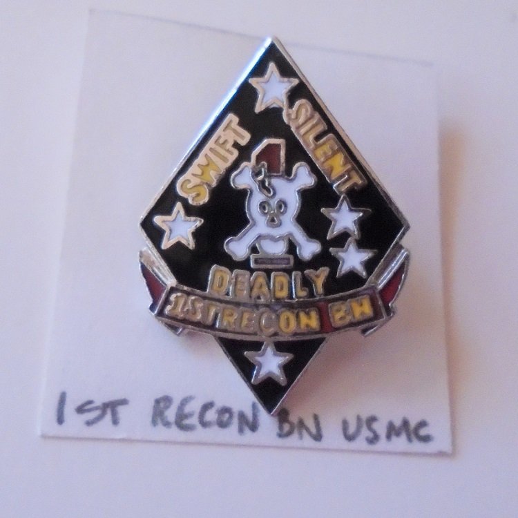 1st Marine Recon Bat USMC Insignia Pin, Skull Crossbones