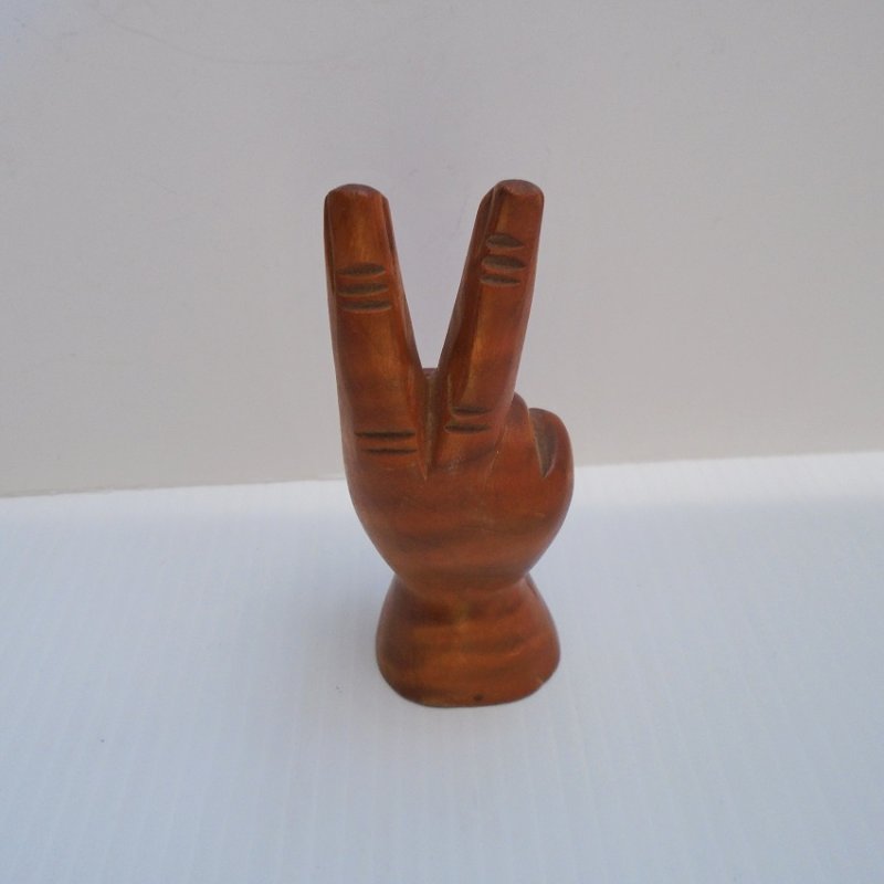Carved Peace Sign Hand, 4.75 inches tall, Brown