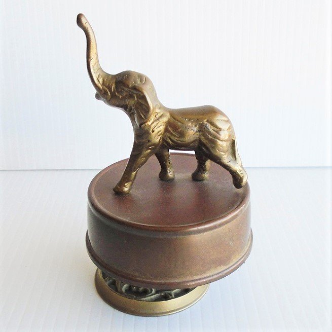 Elephant Music Box, Vintage, Brass, Plays School Days