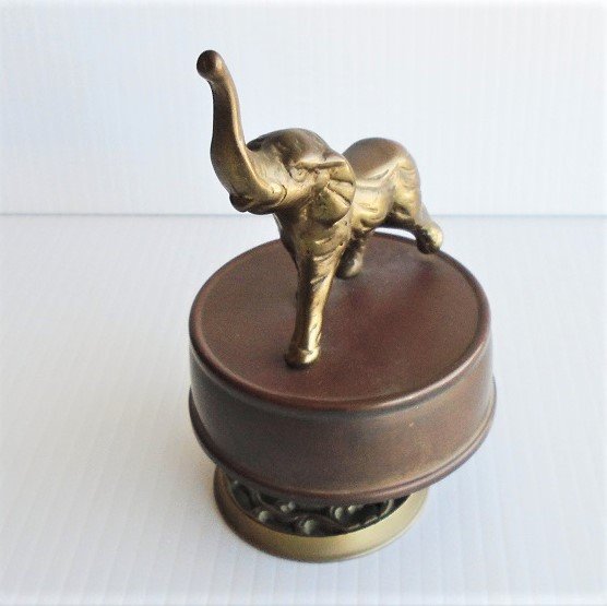 Elephant Music Box, Vintage, Brass, Plays School Days