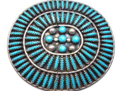 Big Vintage Zuni Needlepoint Turquoise Pin, JB Yazzie