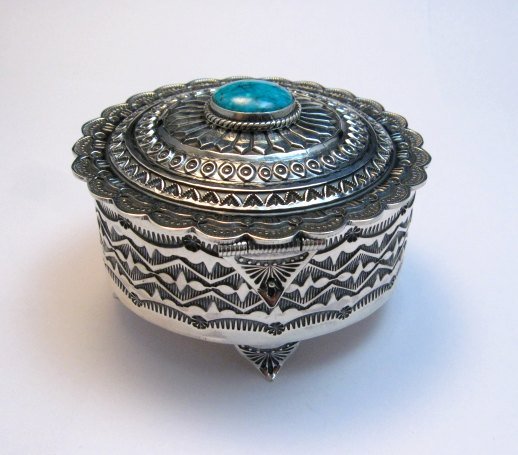 Sunshine Reeves Sterling Silver Box w/Lid, Kingman Turquoise, Navajo ...