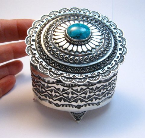 Sunshine Reeves Sterling Silver Box w/Lid, Kingman Turquoise, Navajo ...