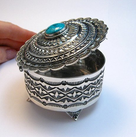 Sunshine Reeves Sterling Silver Box w/Lid, Kingman Turquoise, Navajo ...