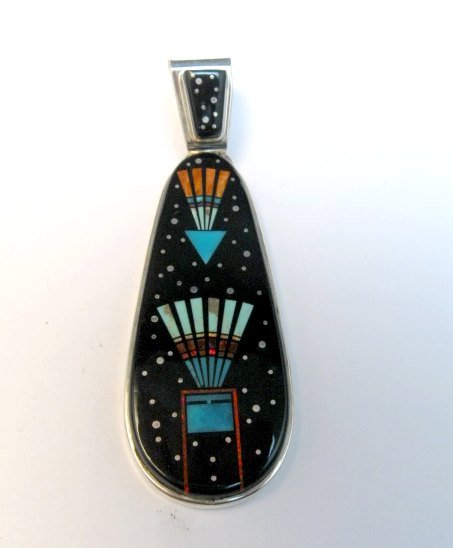 Long Navajo Native American Multigem Micro Inlay Pendant Matthew Jack