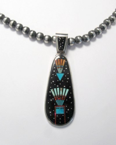 Long Navajo Native American Multigem Micro Inlay Pendant Matthew Jack
