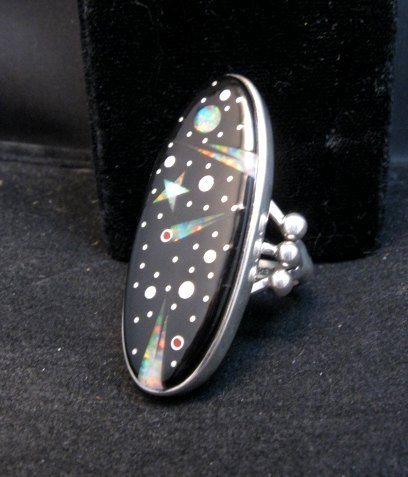 Long Navajo Inlaid Starry Night Sky Ring, Matthew Jack, sz10-1/4