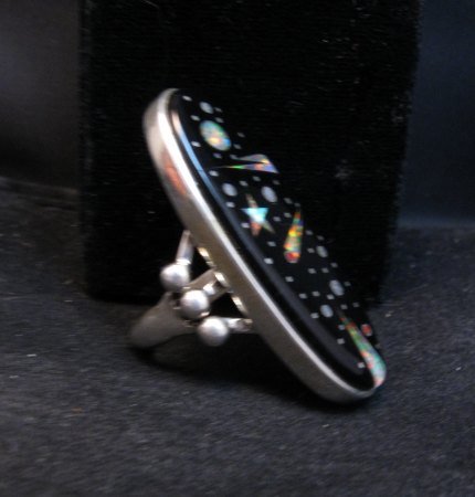 Long Navajo Inlaid Starry Night Sky Ring, Matthew Jack, sz10-1/4