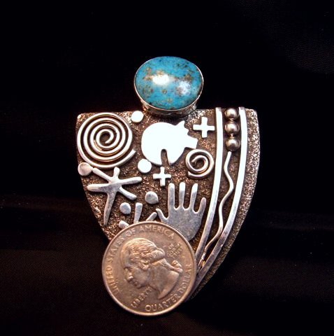 Huge Navajo Alex Sanchez Turquoise Silver Maiden Ring sz9