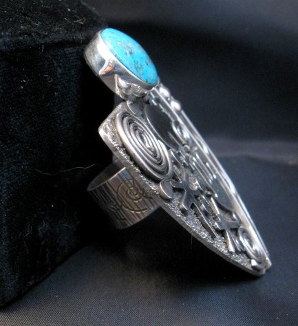 Huge Navajo Alex Sanchez Turquoise Silver Maiden Ring sz9