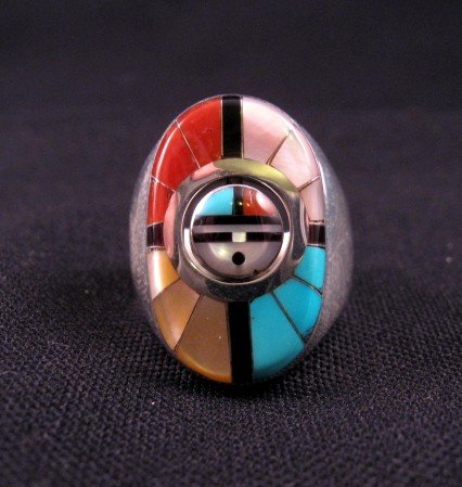 Don Dewa Zuni Inlaid Sunface Spinner Ring Sz8-1/4