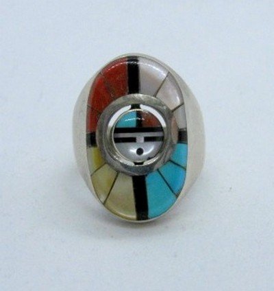 Don Dewa Zuni Inlaid Sunface Spinner Ring Sz8-1/4